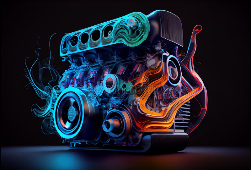 Futuristic Engine Motor with Neon Glow Stock Illustration ...