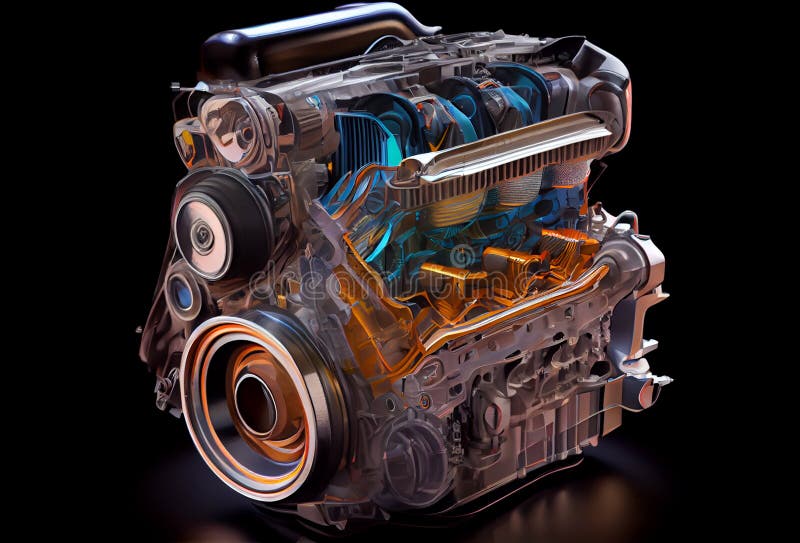 Futuristic Engine Motor with Neon Glow Stock Illustration ...