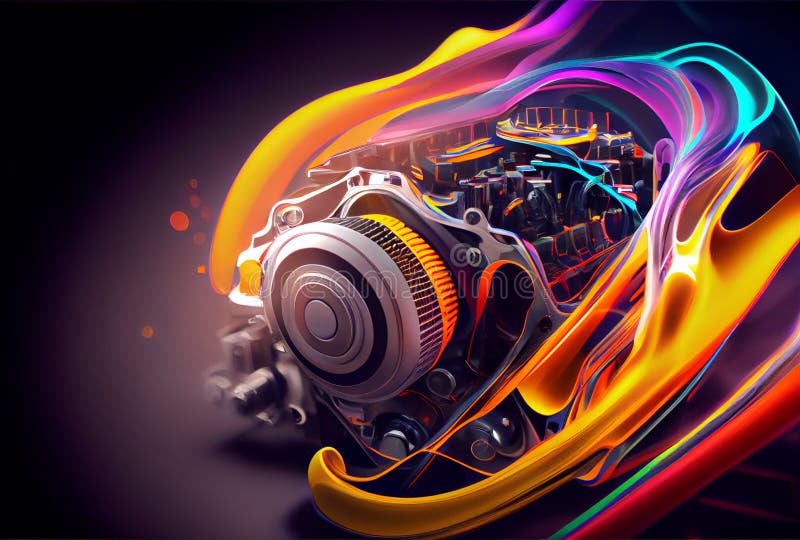 Futuristic Engine Motor with Neon Glow Stock Illustration ...