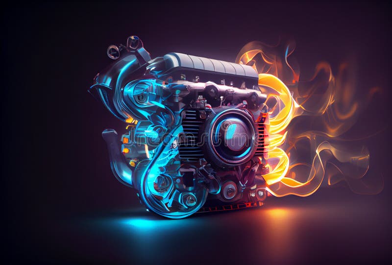 Futuristic Engine Motor with Neon Glow Stock Illustration ...