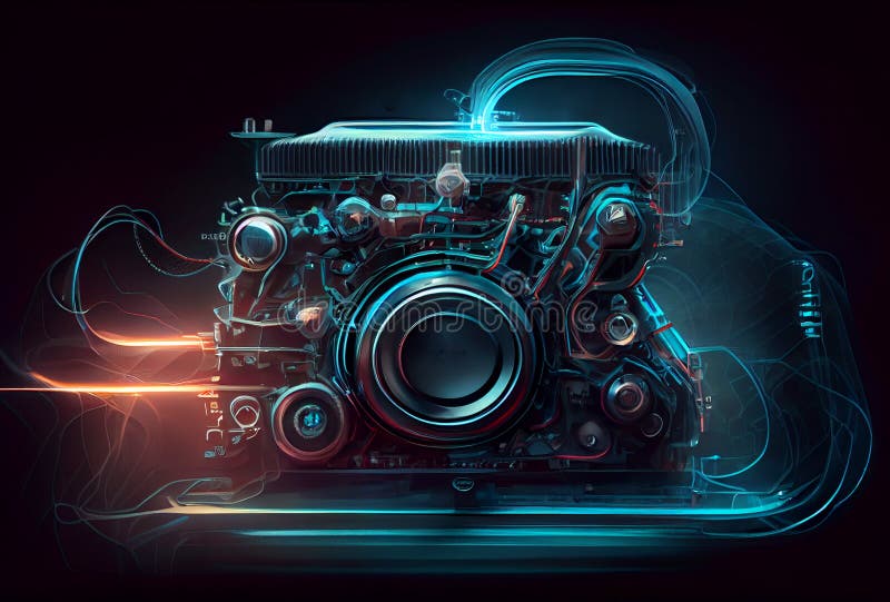 Futuristic Engine Motor with Neon Glow Stock Illustration ...