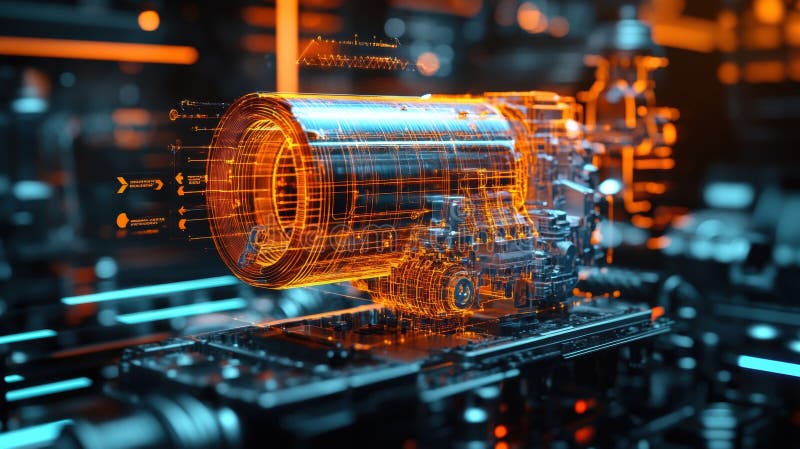 Futuristic Engine Rotating with Digital Data Flowing through it Stock ...