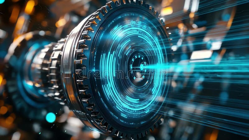 Futuristic Engine Rotating and Generating Digital Data Flow Stock ...