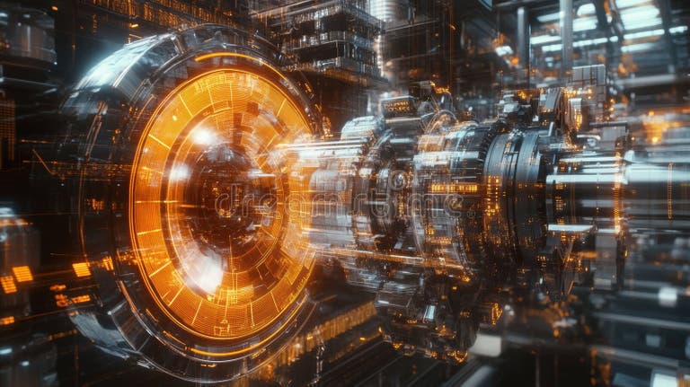 Futuristic Engine Rotating with Hud Interface Displaying Data Stock ...