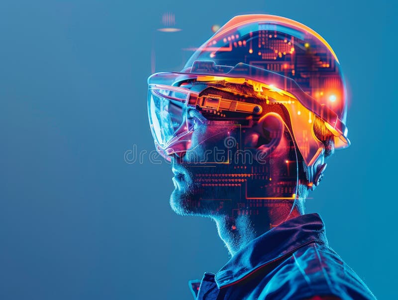 Futuristic Engineer with AI in Safety Helmet for Predictive Maintenance ...