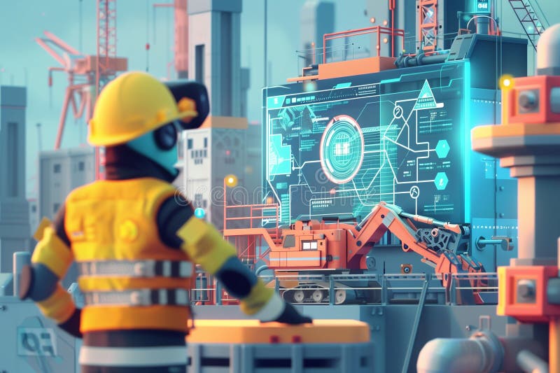 Futuristic Engineer Worker Working on Holographic Digital Urban ...