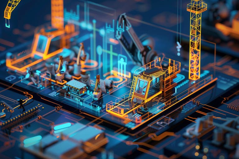 Futuristic Engineering Workers Maintenance on Computer Motherboard ...