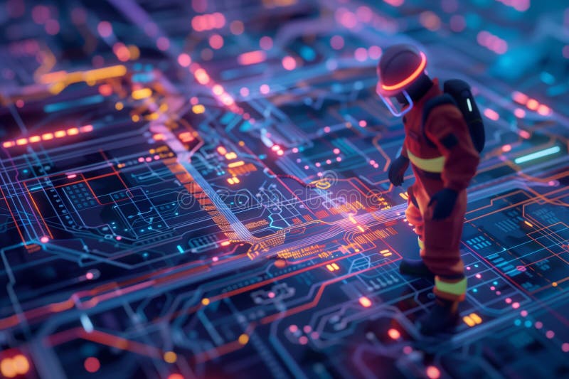 Futuristic Engineering Workers Repair and Maintenance on Computer ...