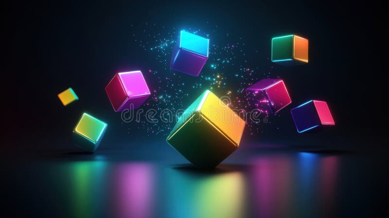 Futuristic Environment Featuring Floating Colorful 3D Cubes with Soft ...