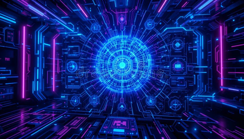 Neon Cybernetic Hub - Futuristic Tech & Geometric Illumination AI ...