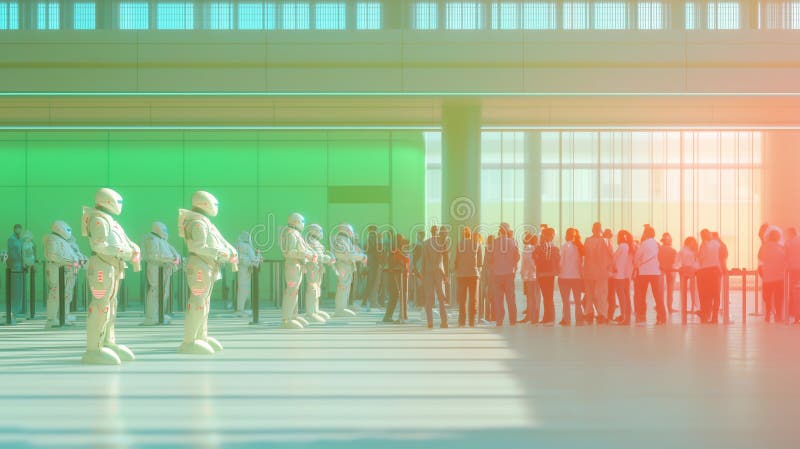 A Futuristic Environment Showcasing Humanoid Robots Patrolling or ...