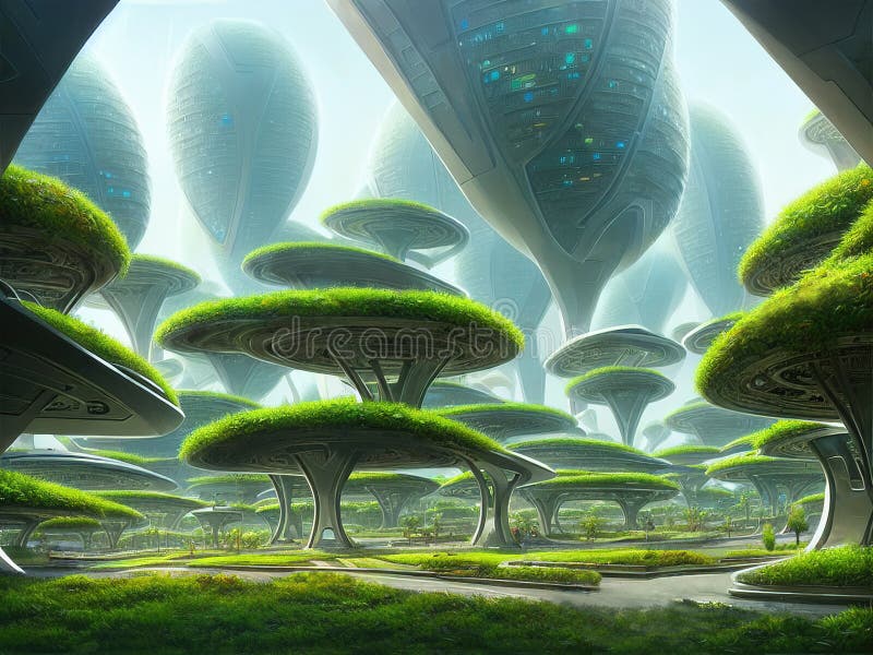 Futuristic Environmentally Friendly Green City Stock Illustration ...