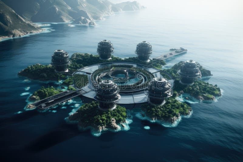 Futuristic Power Plant of the Future in the Ocean, Water Energy Stock ...