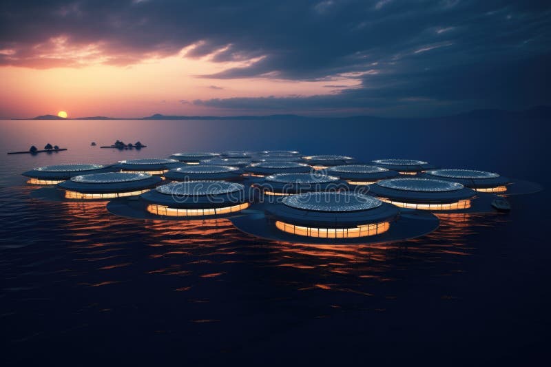 Futuristic Power Plant of the Future in the Ocean, Water Energy Stock ...