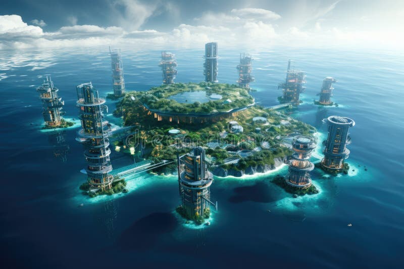 Futuristic Power Plant of the Future in the Ocean, Water Energy Stock ...