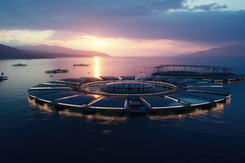 Futuristic Power Plant of the Future in the Ocean, Water Energy Stock ...