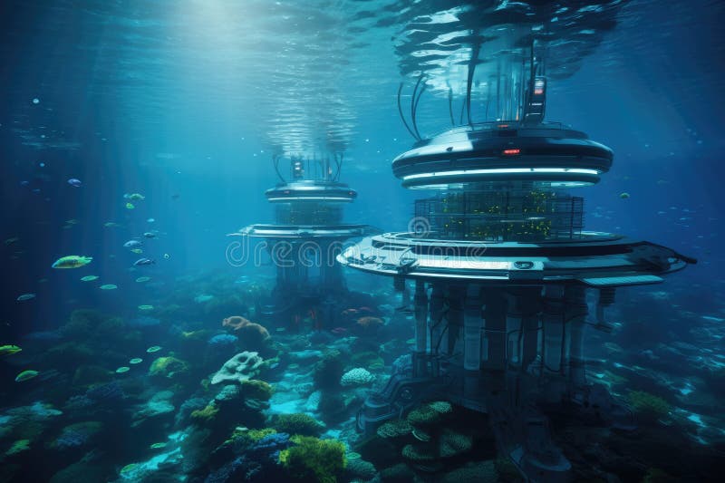 Futuristic Power Plant of the Future in the Ocean, Water Energy Stock ...