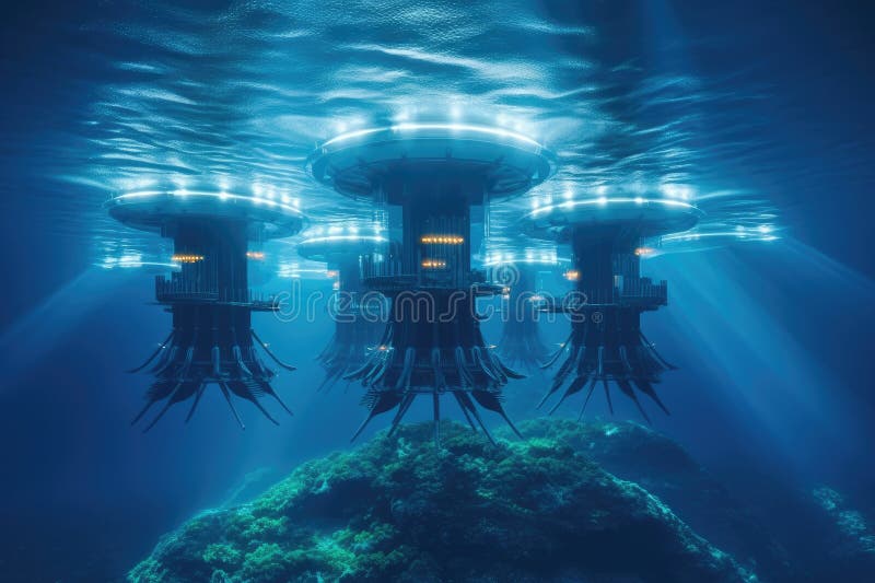 Futuristic Power Plant of the Future in the Ocean, Water Energy Stock ...