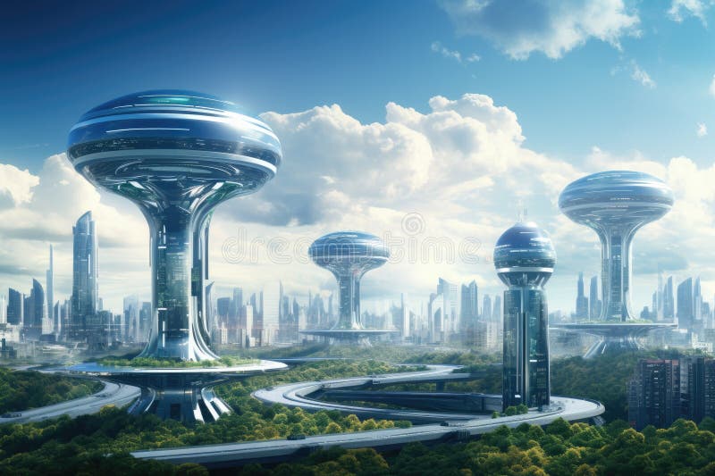 Futuristic Environmentally Friendly Power Plant of the Future Stock ...