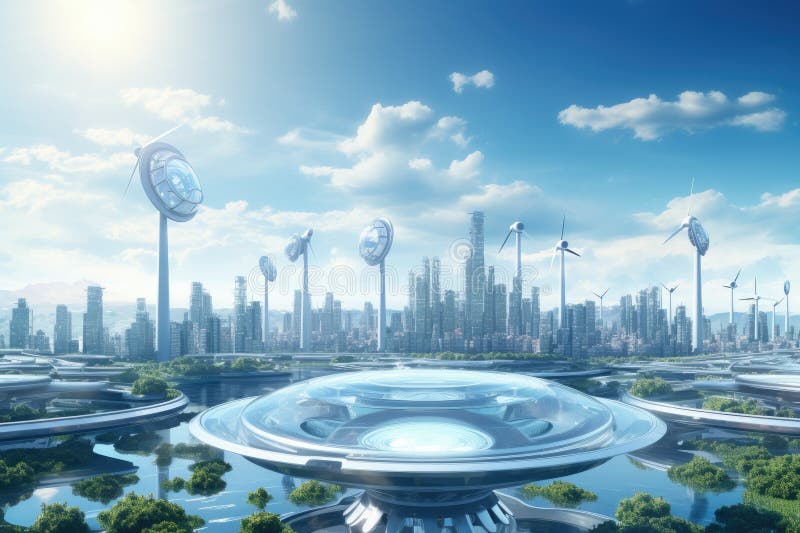 Futuristic Environmentally Friendly Power Plant of the Future Stock ...