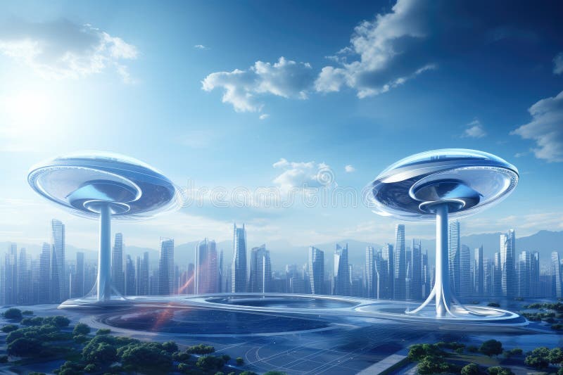 Futuristic Environmentally Friendly Power Plant of the Future Stock ...