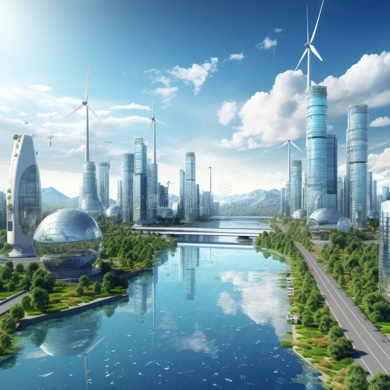 Futuristic Environmentally Friendly Power Plant of the Future Stock ...