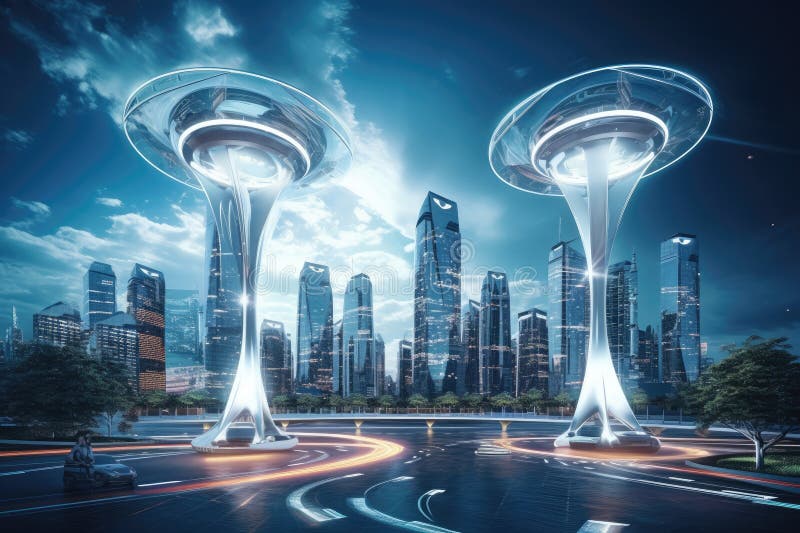 Futuristic Environmentally Friendly Power Plant of the Future Stock ...