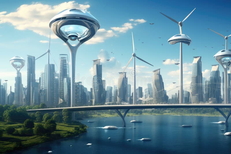 Futuristic Environmentally Friendly Power Plant of the Future Stock ...
