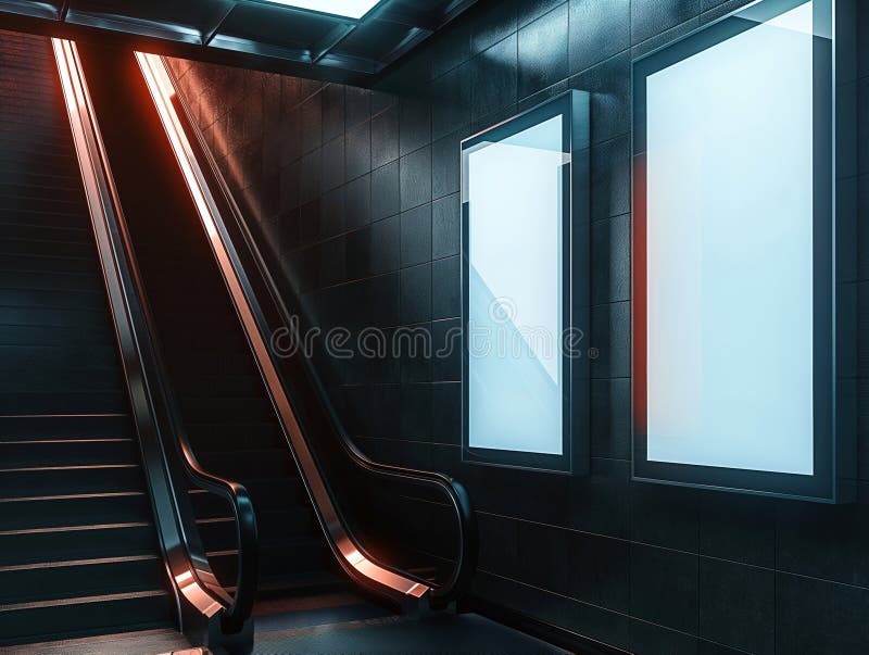 Futuristic Escalator Design in Modern Interior Stock Photo - Image of ...