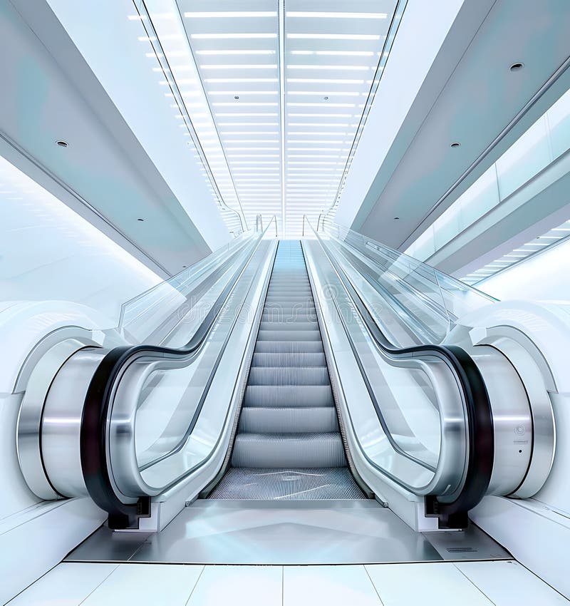 Futuristic Escalator in Modern Architectural Space with Minimalist ...