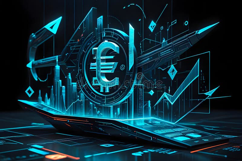 Futuristic Euro Symbol Surrounded by a Digital Design of a Complex ...