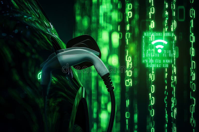 A Futuristic EV Car Electric Plug and Battery Charger are Depicted ...