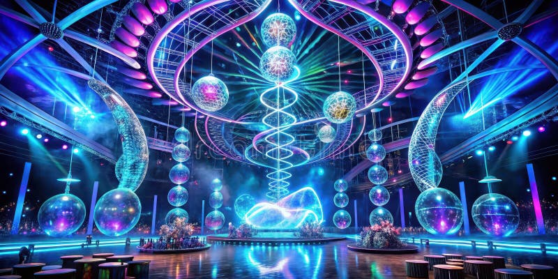 Futuristic Event Venue with Illuminated Spheres and Dynamic Lighting ...