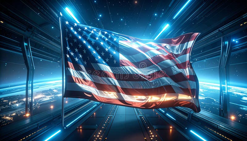 Futuristic Evolving American Flag . Independence Day Concept. Generated ...