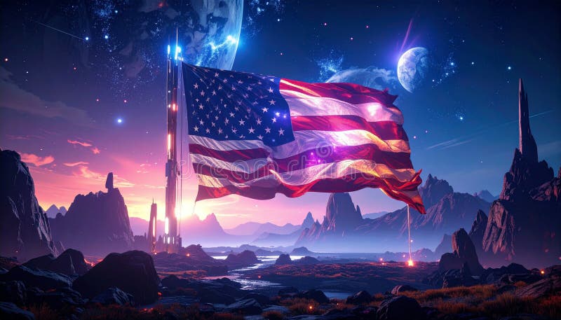 Futuristic Evolving American Flag . Independence Day Concept. Generated ...