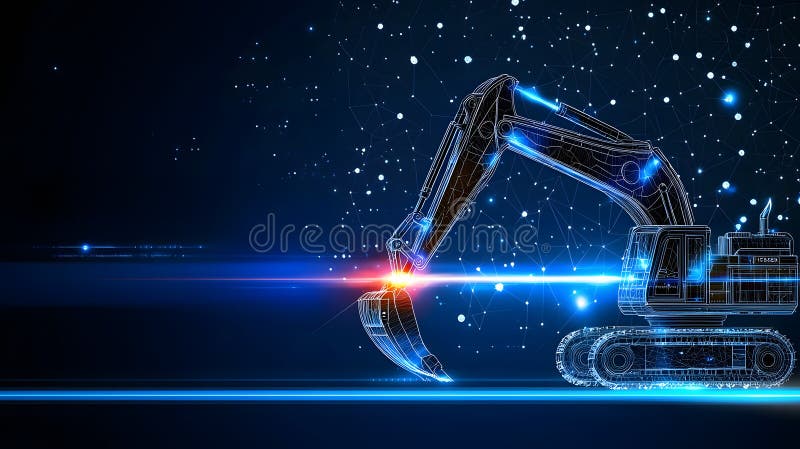 Futuristic Excavator Illustration in Neon Style. Stock Illustration ...