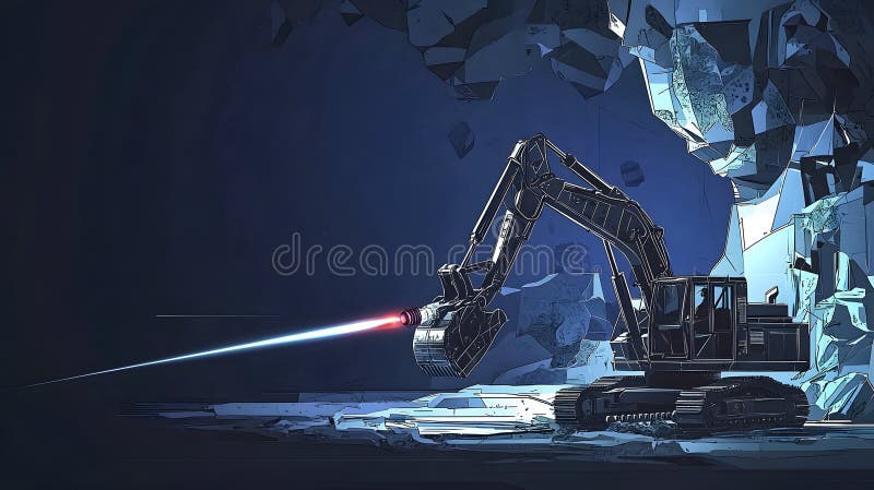 Futuristic Excavator with Laser in Dark Cave Stock Illustration ...