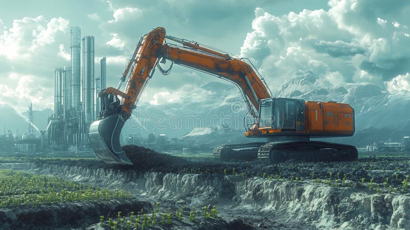 Futuristic Excavator Transforms Farm Landscape with Digital Precision ...