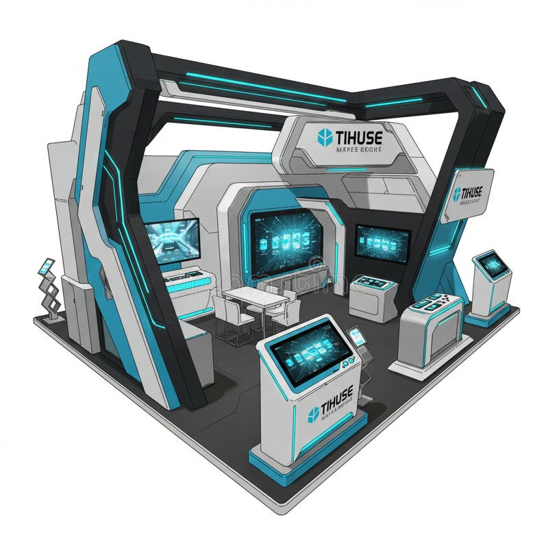 Futuristic Exhibition Booth with a Sleek Design Featuring Angular ...