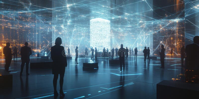 Futuristic Exhibition of Digital Innovation with Viewers Exploring ...