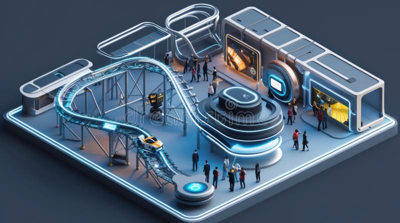 Futuristic Exhibition with Interactive Displays and Miniature Roller ...