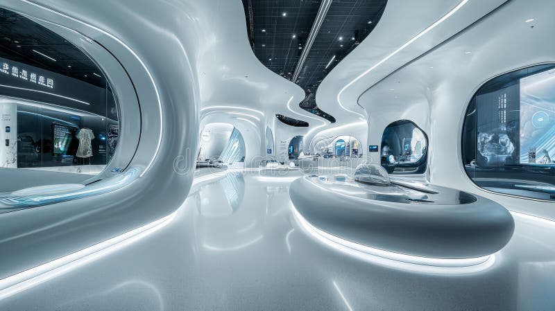 Futuristic Exhibition Hall Showcasing Innovative Designs and Technology ...