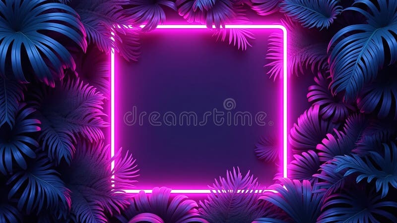 Futuristic Exotic Theme with Neon Square and Foliage, Exotic and Vivid ...