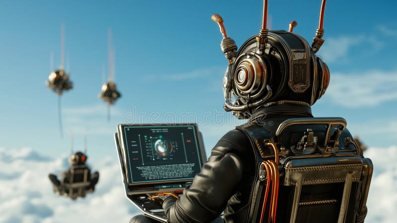 Futuristic Explorers Operating High-tech Floating Workstations Stock ...