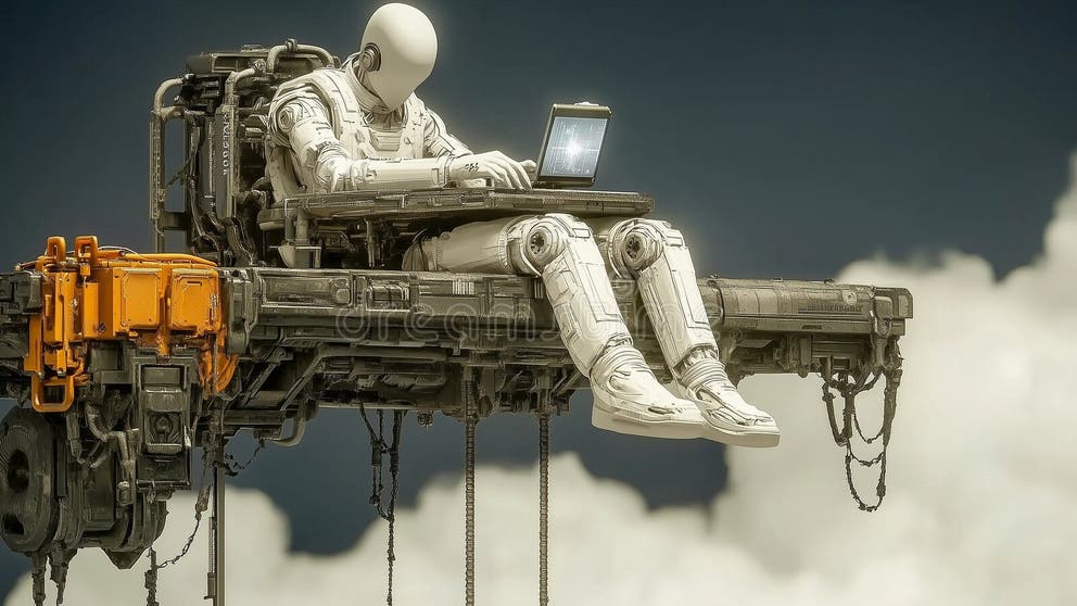 Futuristic Explorers Operating High-tech Floating Workstations Stock ...