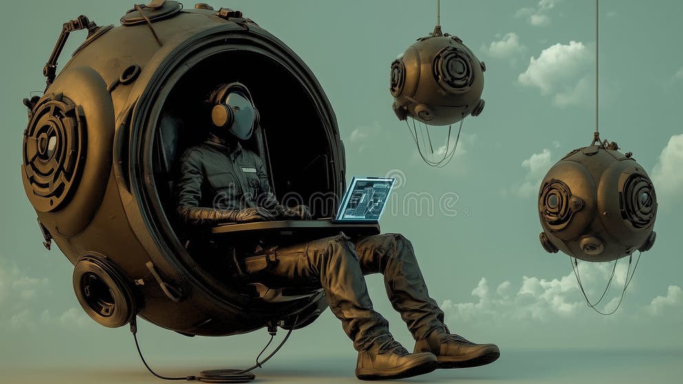 Futuristic Explorers Operating High-tech Floating Workstations Stock ...