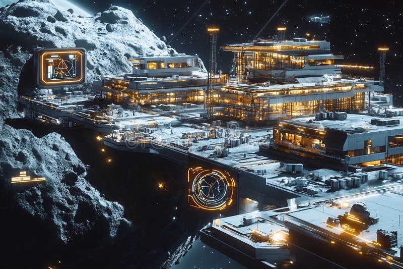 Futuristic Extraterrestrial Construction Yard on Drifting Asteroid in ...
