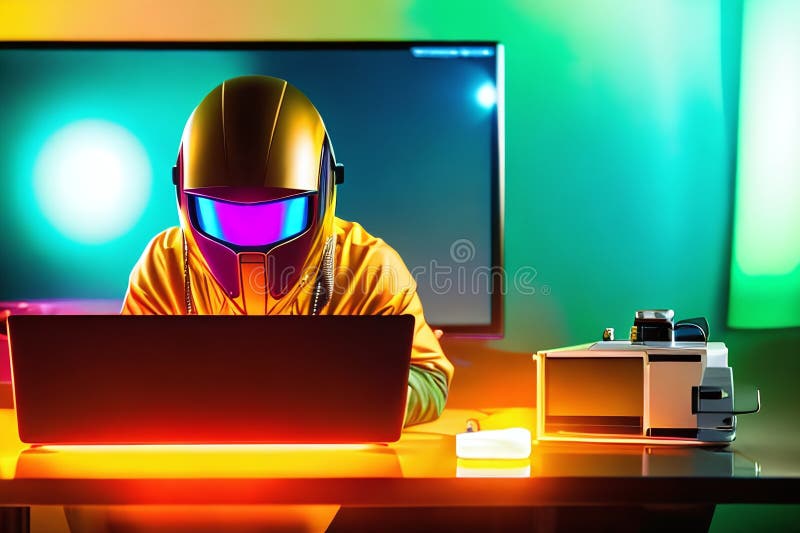 Alien Nerd with Laptop in a Surreal Space Stock Illustration ...