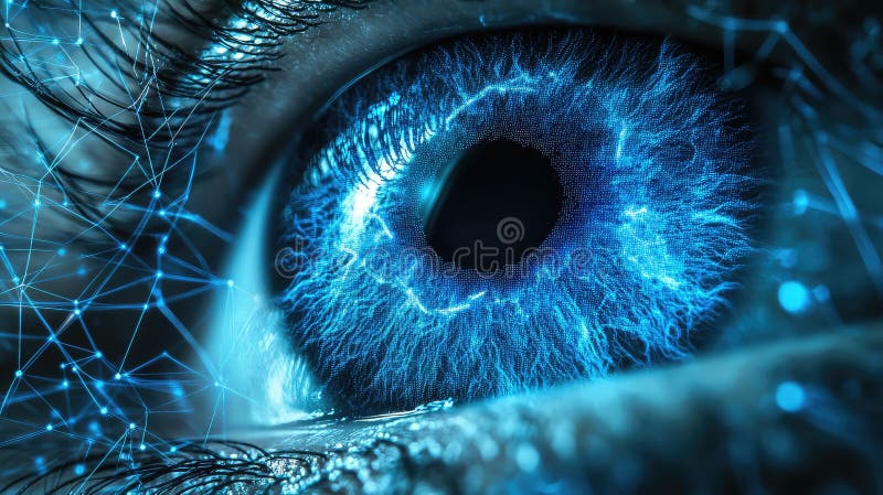 Futuristic Eye with Blue Iris and Circuit-Like Network: High-Tech ...