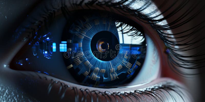 Futuristic Eye Close-up with Digital Patterns Stock Illustration ...